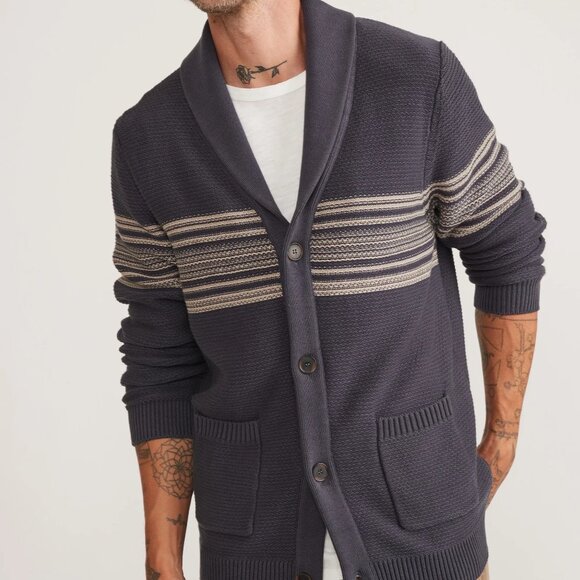 Sweaters | Marine Layer Blue Wstripe Cotton Shawl Cardigan | Poshmark